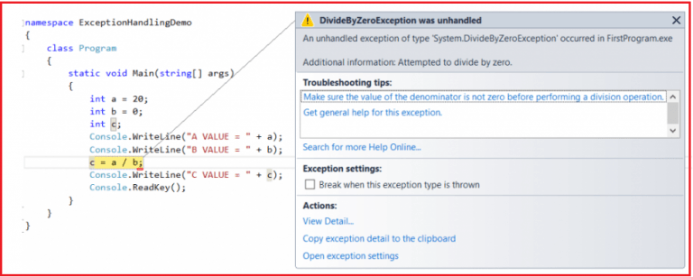 Exception Handling in C# with Examples - Dot Net Tutorials