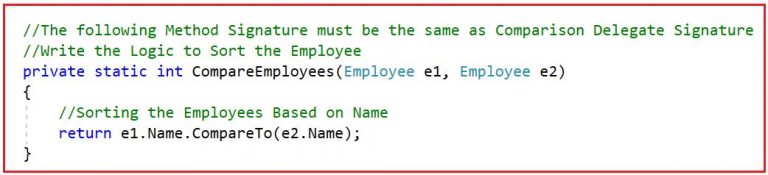 Comparison Delegate in C# with Examples - Dot Net Tutorials