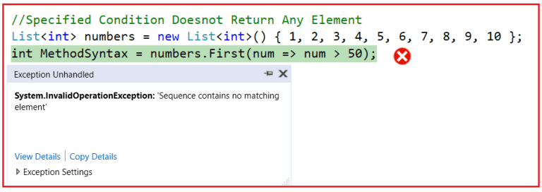 Linq First And Firstordefault Method In C Dot Net Tutorials