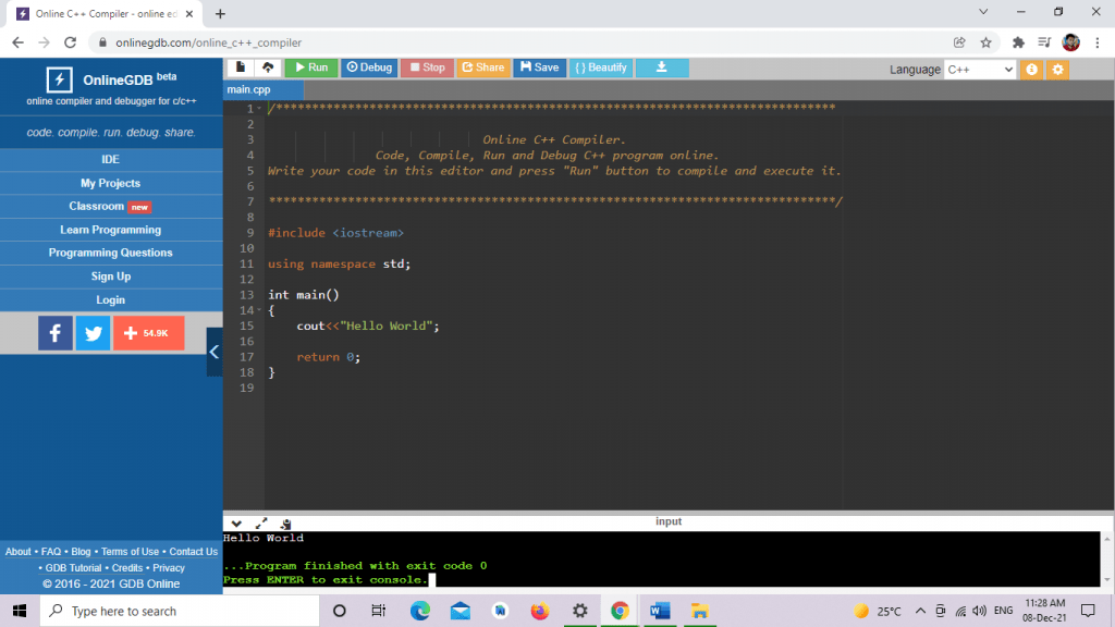 Practice C++ Program Online - Dot Net Tutorials