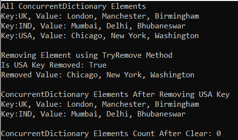 ConcurrentDictionary Collection Class in C# - Dot Net Tutorials