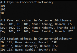 ConcurrentDictionary Collection Class in C# - Dot Net Tutorials