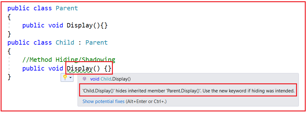 Method Hiding In C With Examples Dot Net Tutorials