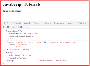 JavaScript Console Dir and DirXML Methods - Dot Net Tutorials