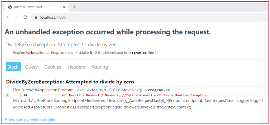 Developer Exception Page Middleware In Aspnet Core