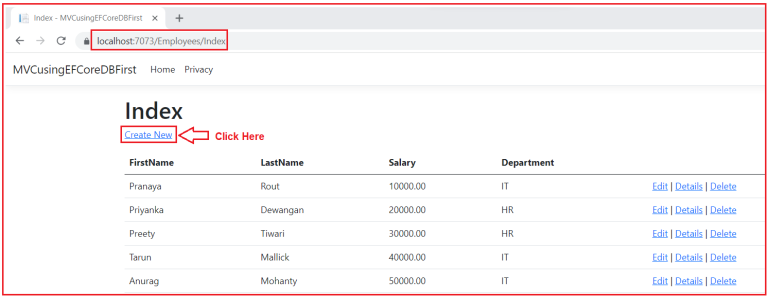 ASP.NET Core MVC with EF Core DB First Approach - Dot Net Tutorials