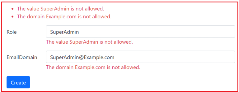 Blacklist and Whitelist using Data Annotation in ASP.NET Core
