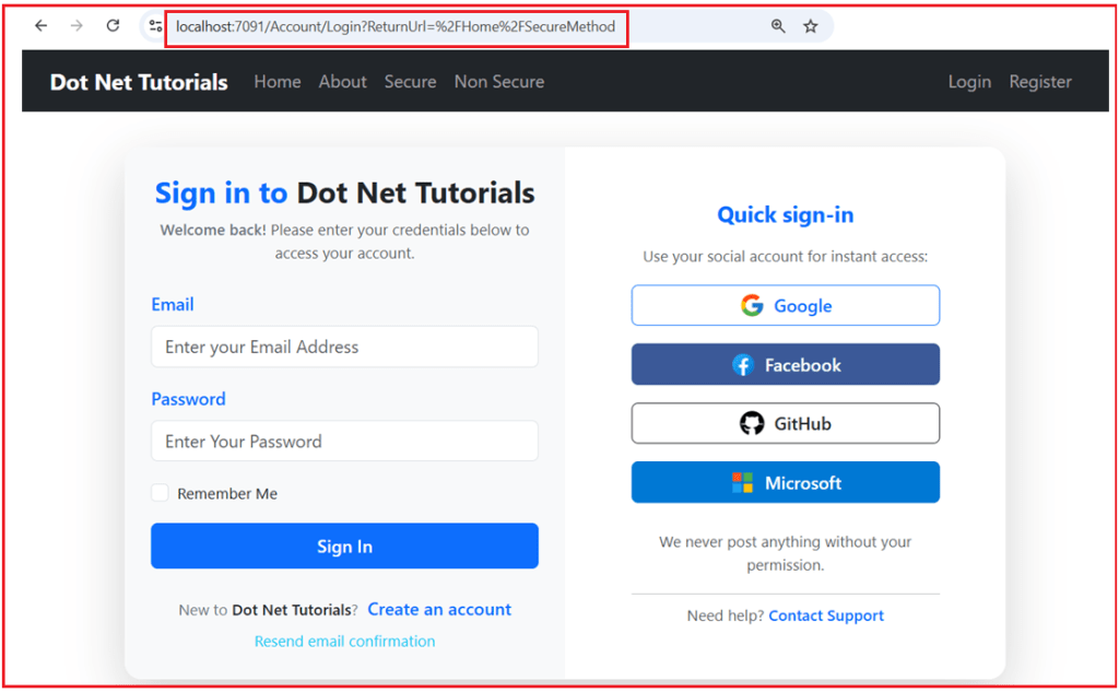 Redirect to ReturnUrl After Login in ASP.NET Core - Dot Net Tutorials