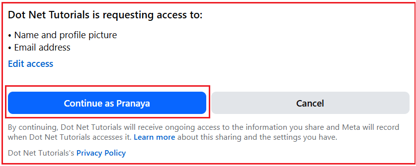 Facebook External Authentication in ASP.NET Core MVC - Dot Net Tutorials